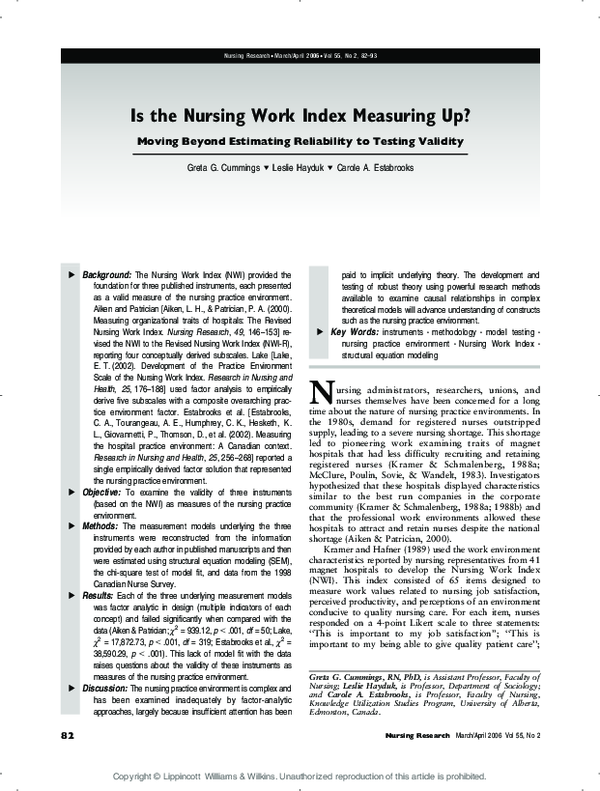 (PDF) Is the Nursing Work Index Measuring Up?