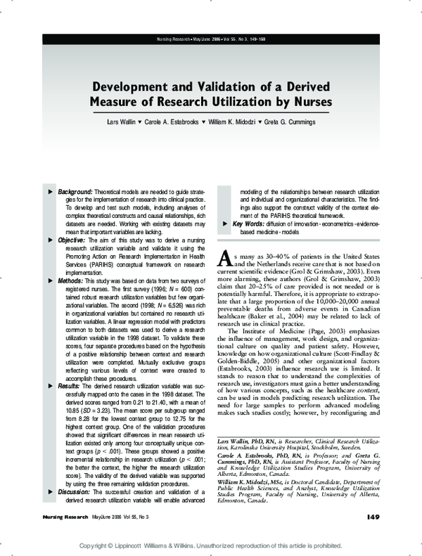 Pdf Measure Of Nurse Research Utilization Validated