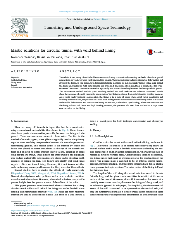 (PDF) Elastic solutions for circular tunnel with void behind lining