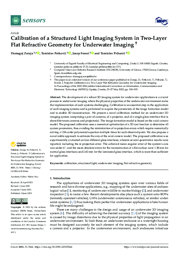 (PDF) Calibration of a Structured Light Imaging System in Two-Layer Flat Refractive Geometry for ...