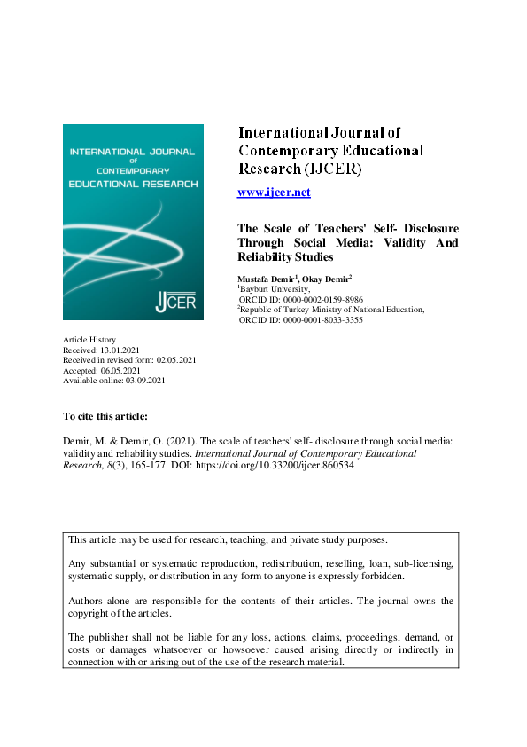 (PDF) The Scale of Teachers' Self- Disclosure through Social Media ...