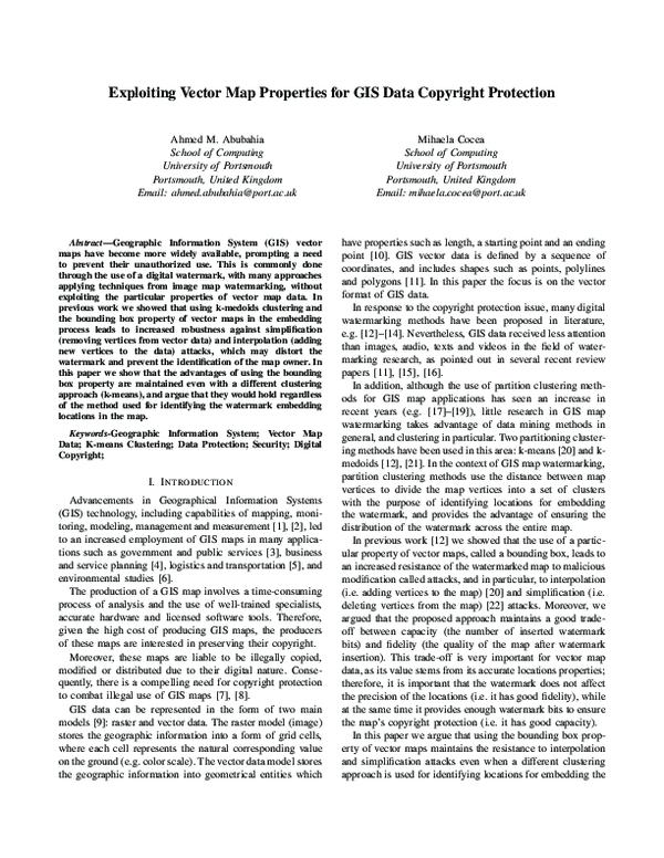 (PDF) Exploiting Vector Map Properties for GIS Data Copyright Protection