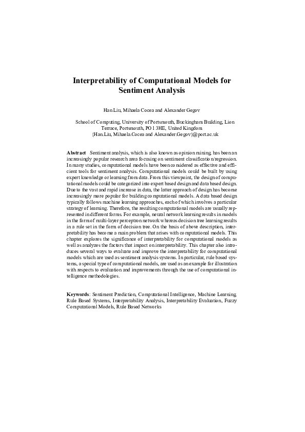 (PDF) Interpretability of Computational Models for Sentiment Analysis | Mihaela Cocea - Academia.edu
