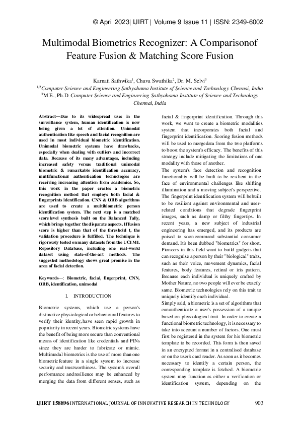 Pdf Multimodal Biometrics Recognizer A Comparison Of Feature Fusion
