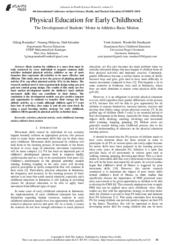 (PDF) Physical Education for Early Childhood: The Development of ...