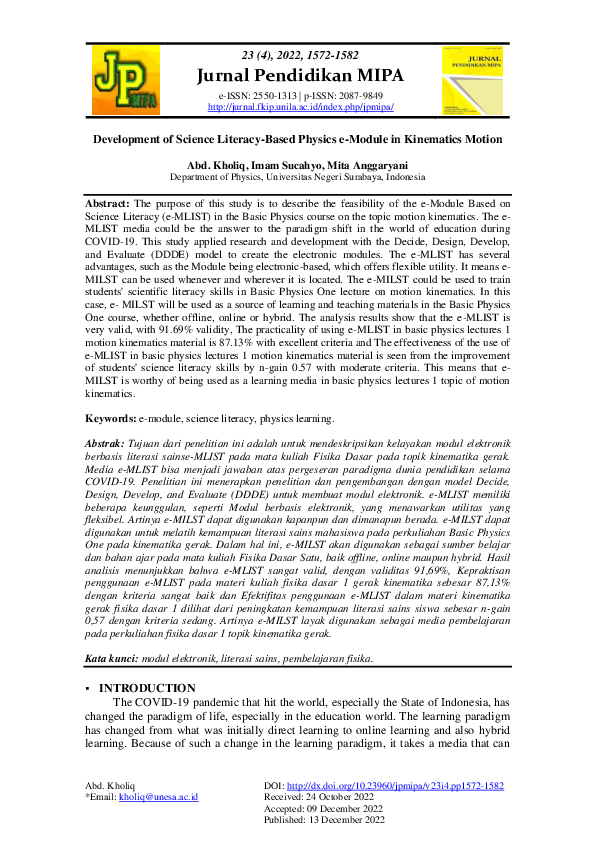 (PDF) Development of Science Literacy-Based Physics e-Module in ...