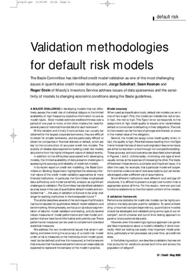 (PDF) Validation methodologies for default risk models