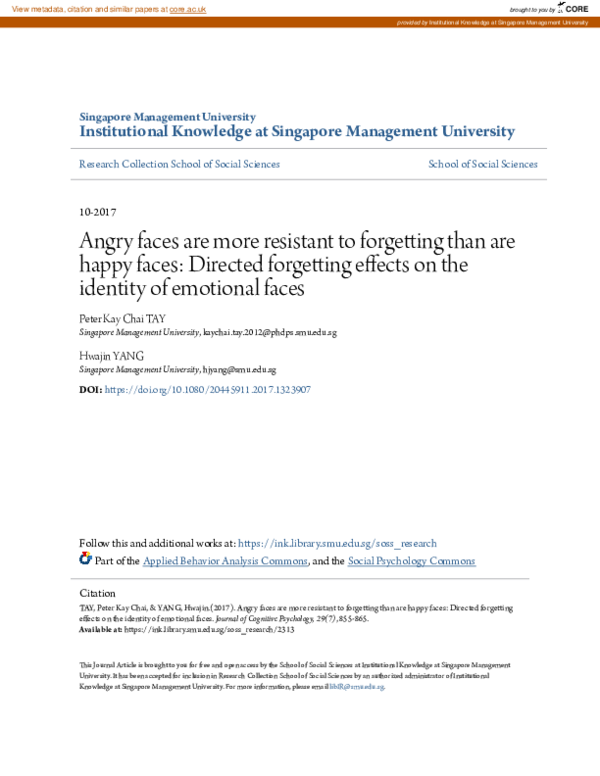 (PDF) Angry faces are more resistant to forgetting than are happy faces ...