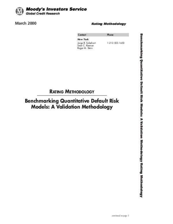 (PDF) Benchmarking quantitative default risk models: a validation methodology