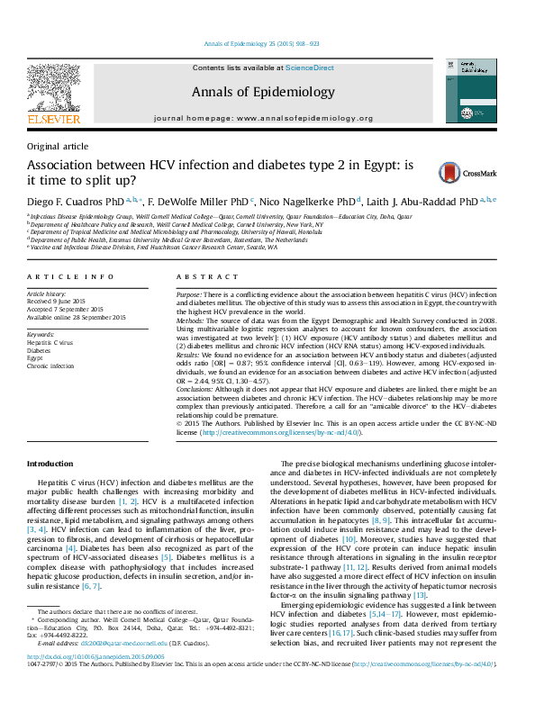 (PDF) Association between HCV infection and diabetes type 2 in Egypt ...