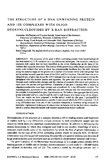(PDF) The structure of a DNA unwinding protein and its complexes with ...