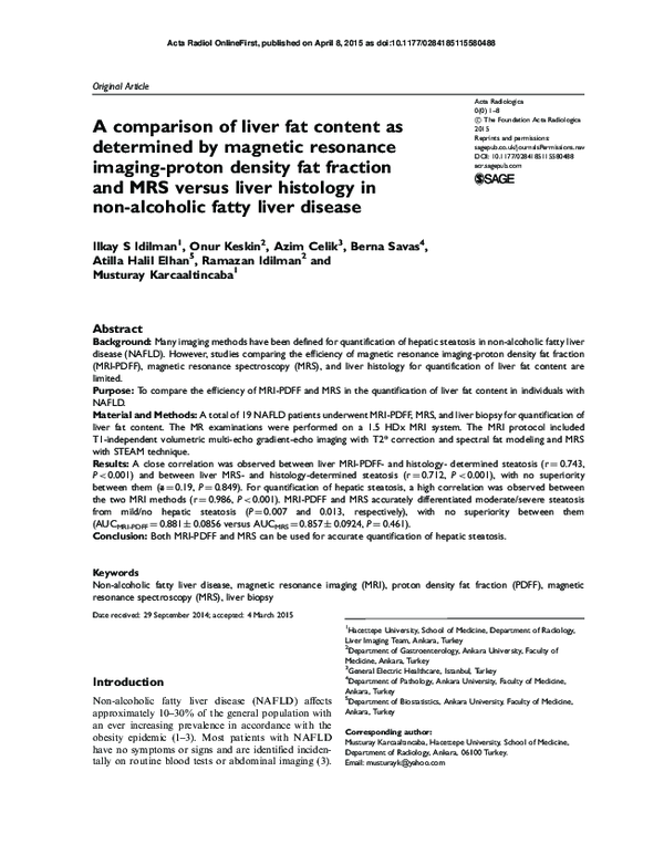 (PDF) A comparison of liver fat content as determined by magnetic ...
