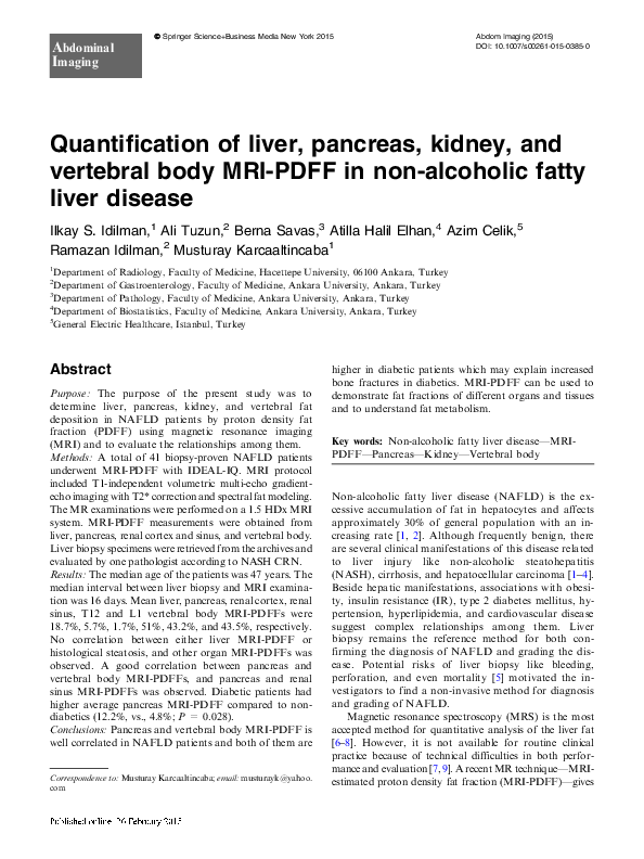 (PDF) Quantification of liver, pancreas, kidney, and vertebral body MRI ...