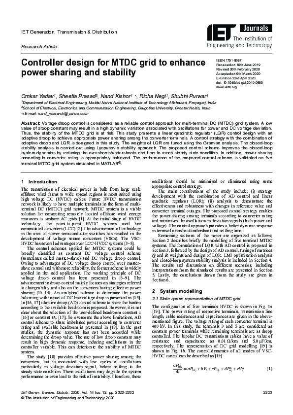 (PDF) Controller design for MTDC grid to enhance power sharing and ...