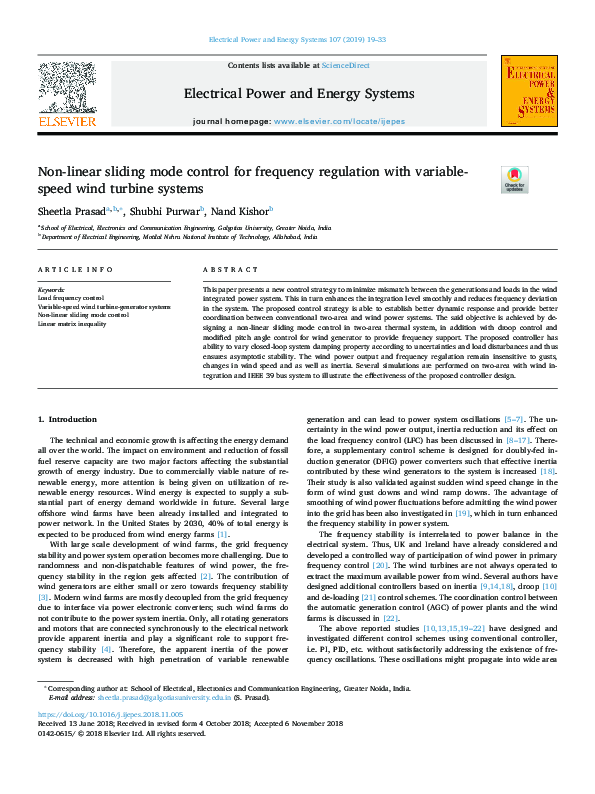 (PDF) Non-linear sliding mode control for frequency regulation with variable-speed wind turbine ...