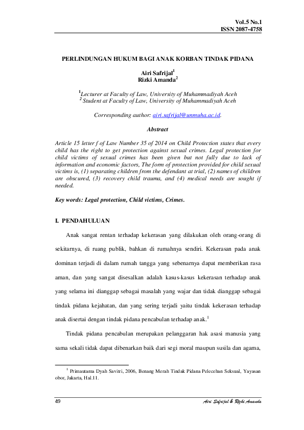 (PDF) Perlindungan Hukum Bagi Anak Korban Tindak Pidana