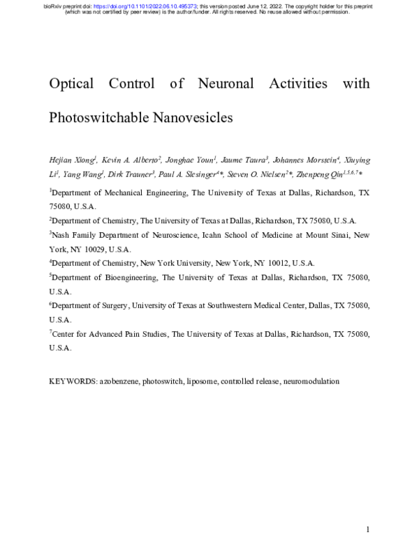 (PDF) Optical Control of Neuronal Activities with Photoswitchable ...