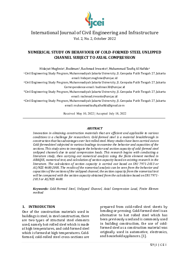 (PDF) Numerical Study on Behaviour of Cold-Formed Steel Unlipped ...