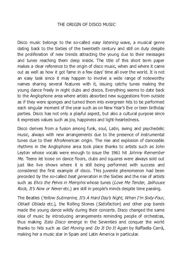 (PDF) THE ORIGIN OF DISCO MUSIC