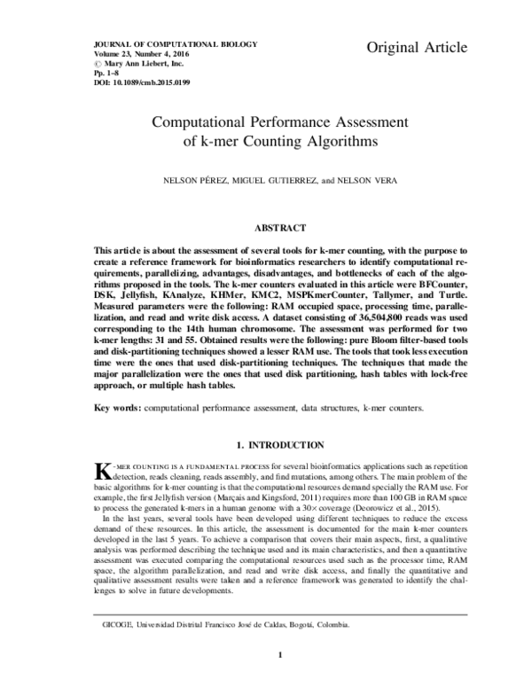 Pdf Computational Performance Assessment Of K Mer Counting Algorithms