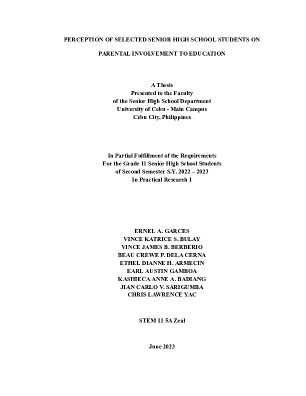 (PDF) PERCEPTION OF SELECTED SENIOR HIGH SCHOOL STUDENTS ON PARENTAL ...