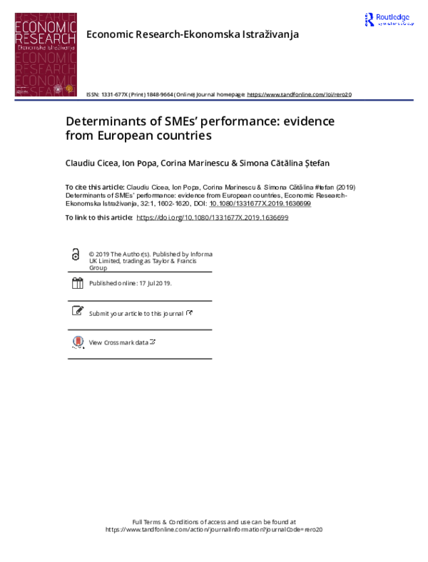 (PDF) Determinants of SMEs’ performance: evidence from European countries