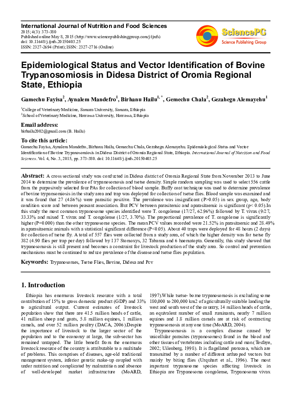 (PDF) Epidemiological Status and Vector Identification of Bovine ...