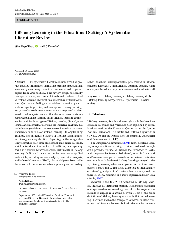 (PDF) Lifelong Learning in the Educational Setting: A Systematic Literature Review