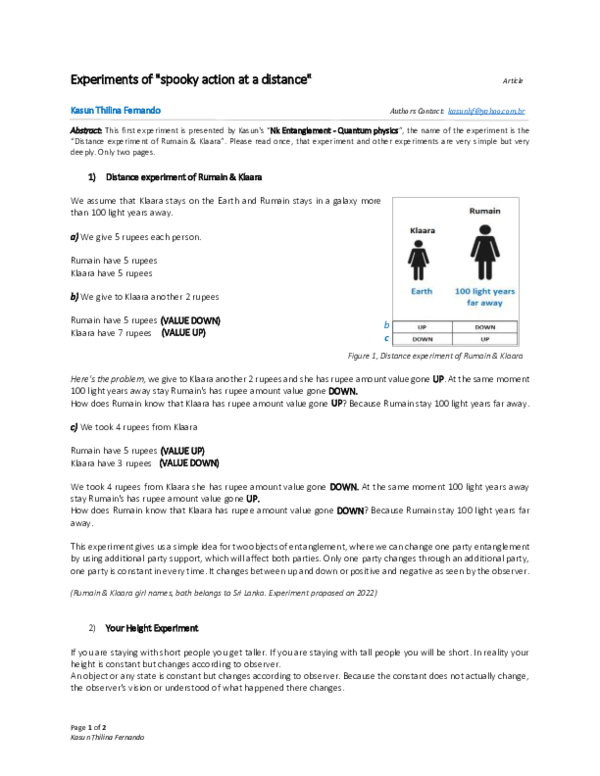 (PDF) Experiments of spooky action at a distance