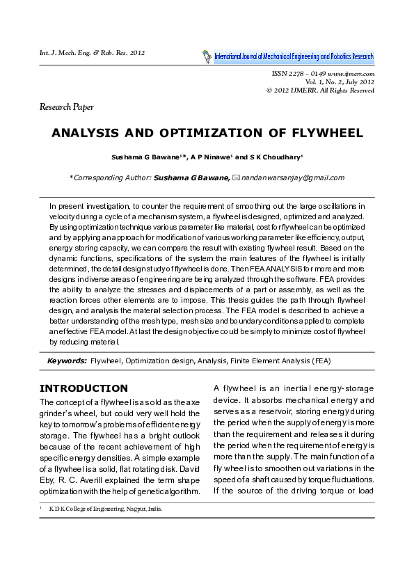 (PDF) Analysis and Optimization of Flywheel