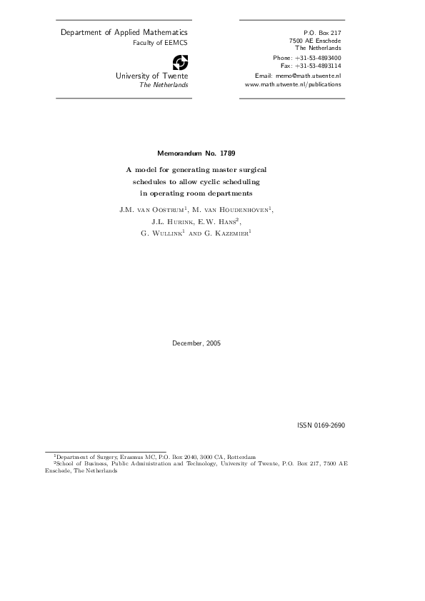 Pdf Scheduling In Operating Room Departments