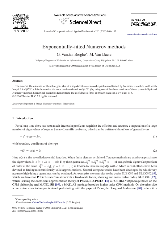 (PDF) Exponentially-fitted Numerov methods