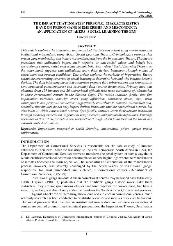(PDF) The impact that inmates' personal characteristics have on prison ...