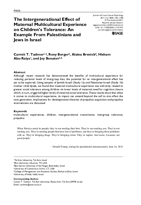 (PDF) The Intergenerational Effect of Maternal Multicultural Experience ...