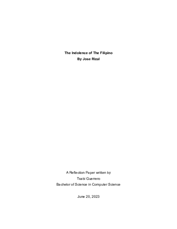 (PDF) Reflection Paper: The Indolence of The Filipino | Txabi Guerrero ...