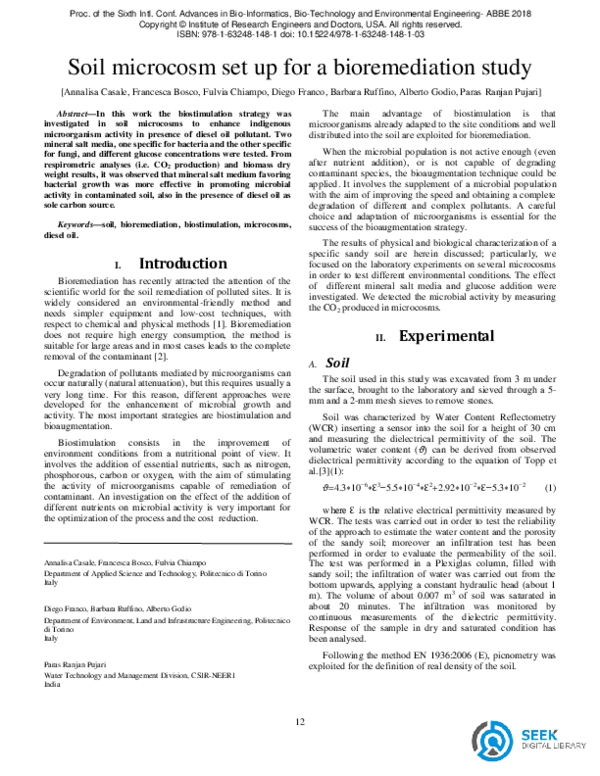(PDF) Soil microcosm set up for a bioremediation study