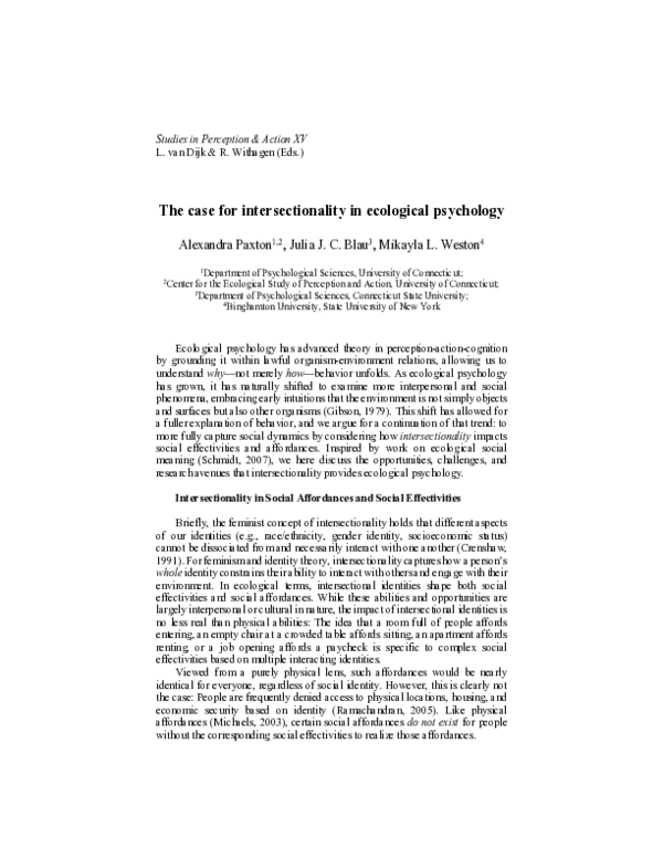 (PDF) The case for intersectionality in ecological psychology