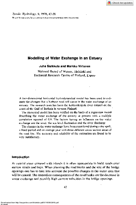(PDF) Modelling of Water Exchange in an Estuary