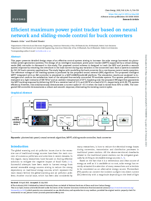 Pdf Efficient Maximum Power Point Tracker Based On Neural Network And Sliding Mode Control For