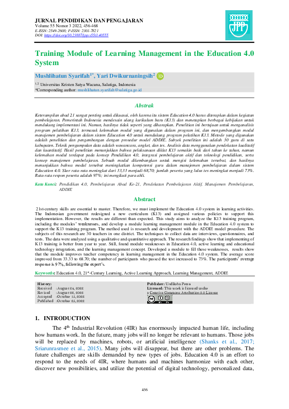(PDF) Training Module of Learning Management in the Education 4.0 System