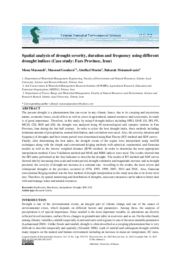(PDF) Spatial analysis of drought severity, duration and frequency using different drought ...
