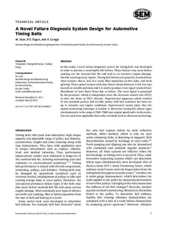 (PDF) A Novel Failure Diagnosis System Design for Automotive Timing Belts
