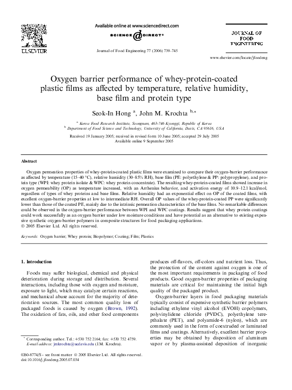 (PDF) Oxygen barrier performance of whey-protein-coated plastic films ...