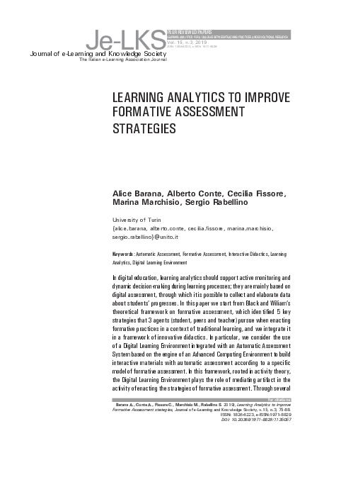 (PDF) Learning Analytics to Improve Formative Assessment Strategies