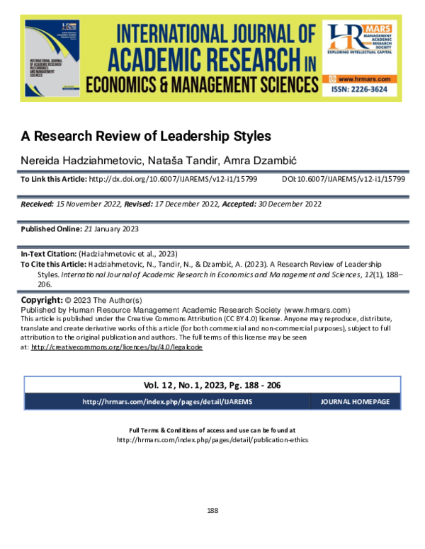 (PDF) A Research Review of Leadership Styles