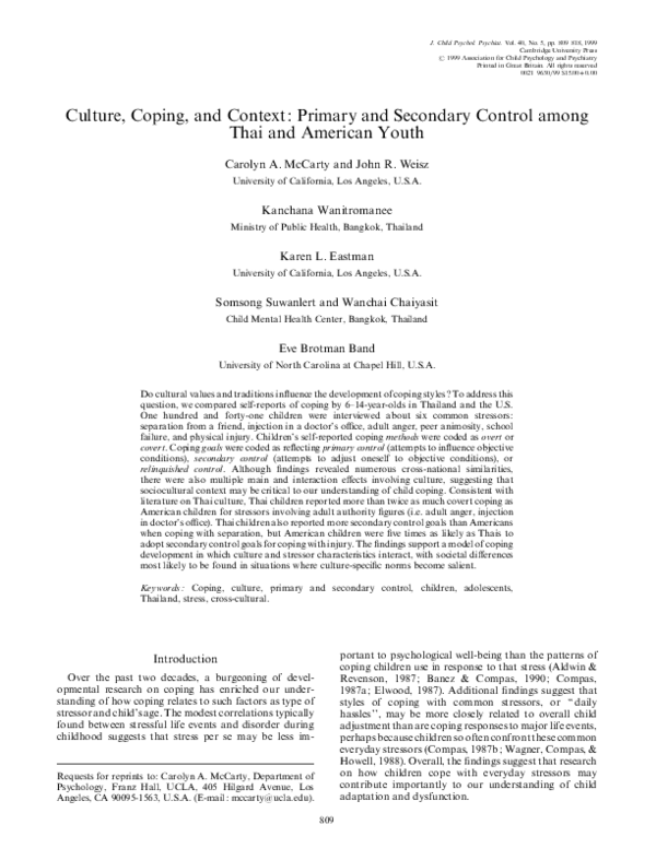 (PDF) Culture, Coping, and Context: Primary and Secondary Control among ...