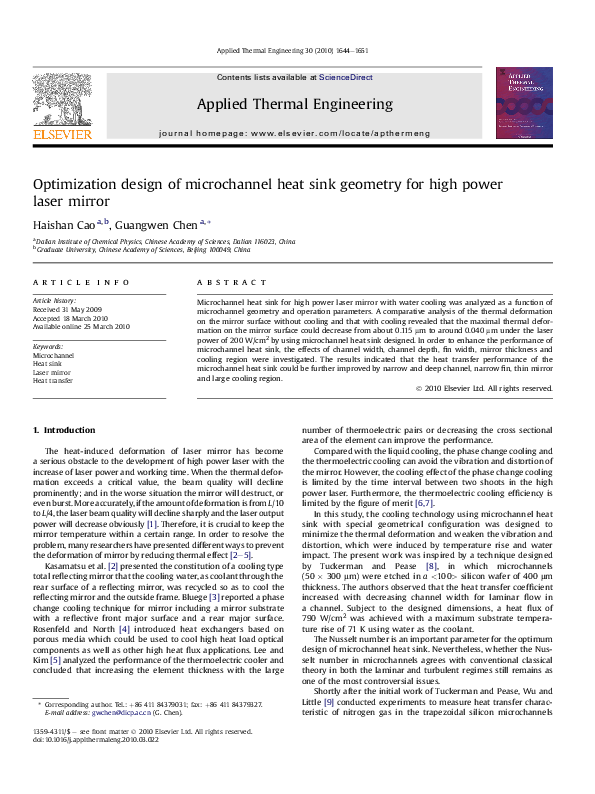 (PDF) Optimization design of microchannel heat sink geometry for high ...