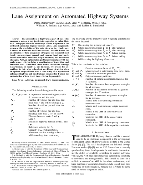 (PDF) Lane assignment on automated highway systems