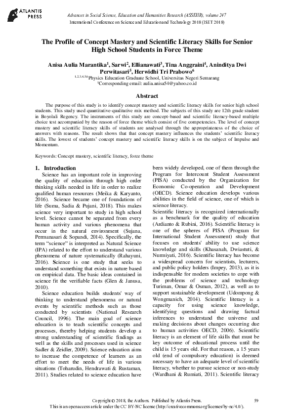 (PDF) The Profile of Concept Mastery and Scientific Literacy Skills for Senior High School ...