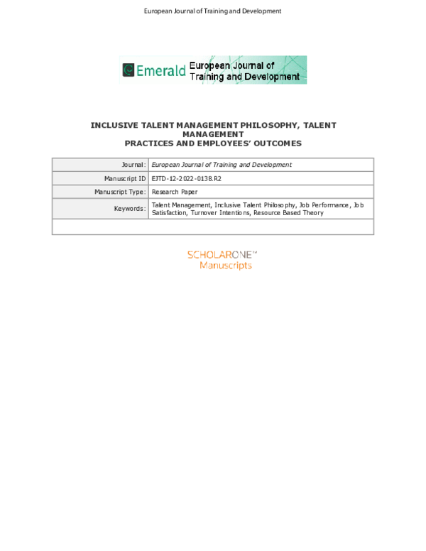 (PDF) Inclusive talent management philosophy, talent management ...